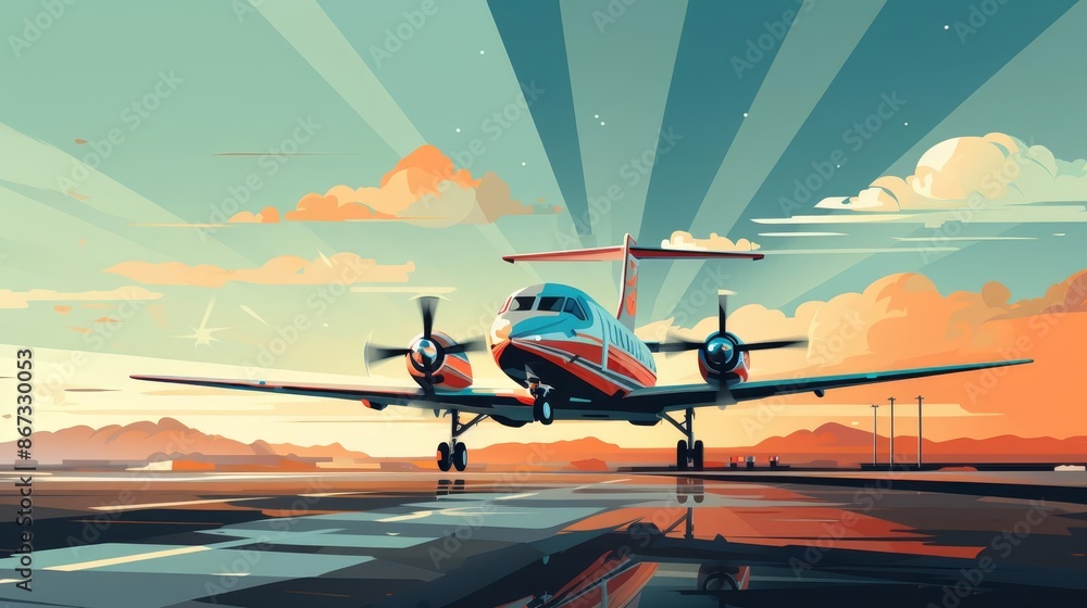 Airfield background with small aircraft, flat design, top view ...