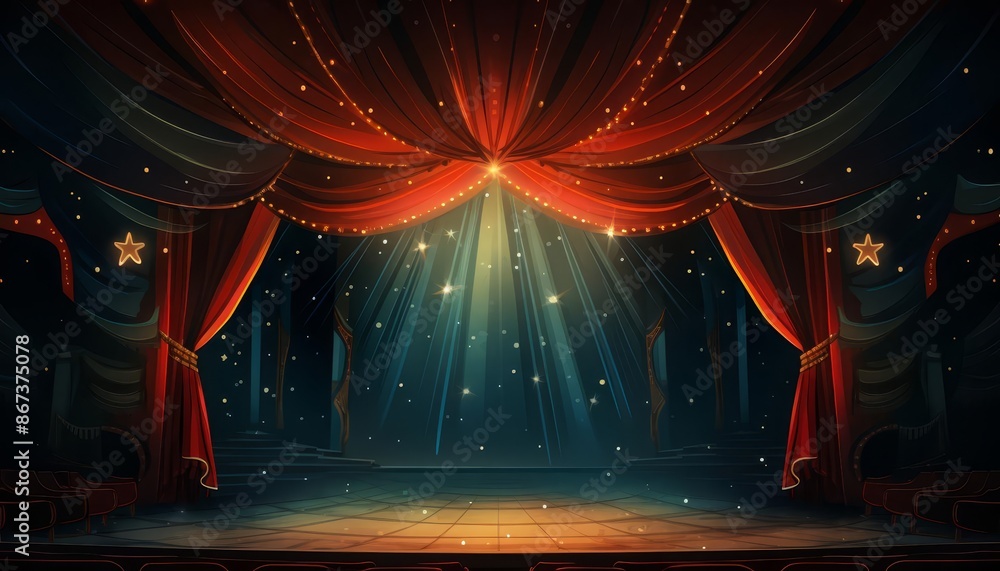 Theater background with stage lights, flat design, top view, dramatic ...