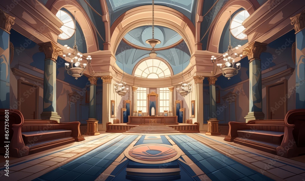 trial in session courtroom background flat design top view justice ...