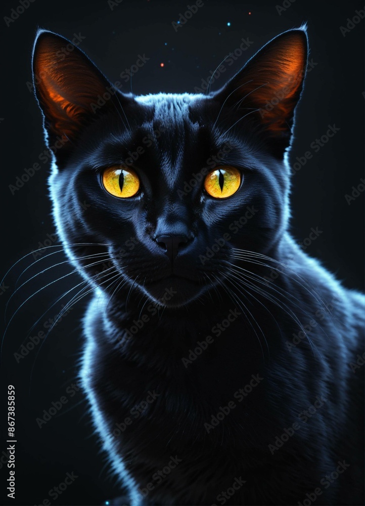 magical black cat sitting, 4k render, hyper-realistic, full body image ...