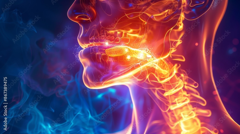 A detailed cross-sectional view of the throat highlighting LPR-related ...