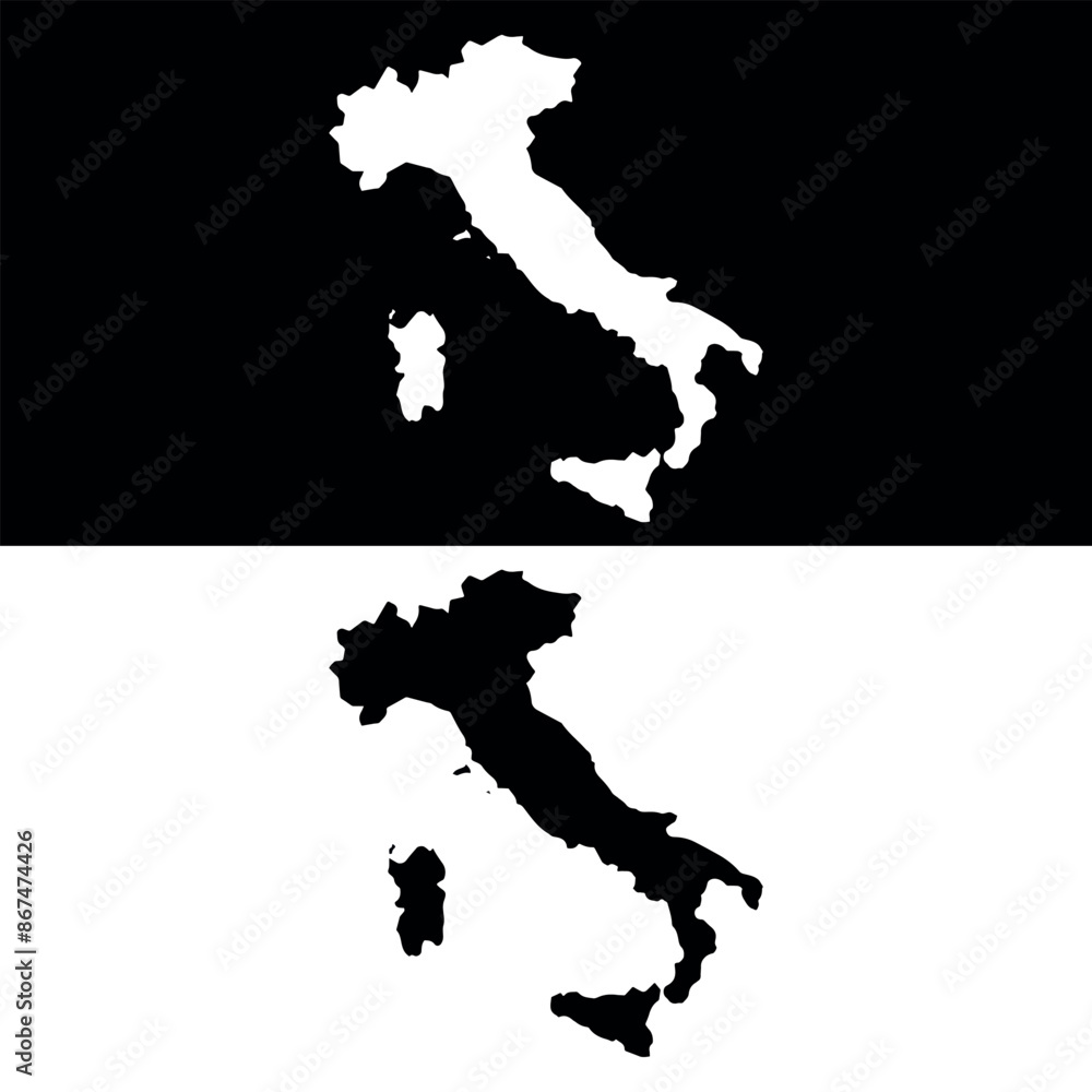 Italy map. Silhouette map and outline editable map. Vector illustration ...