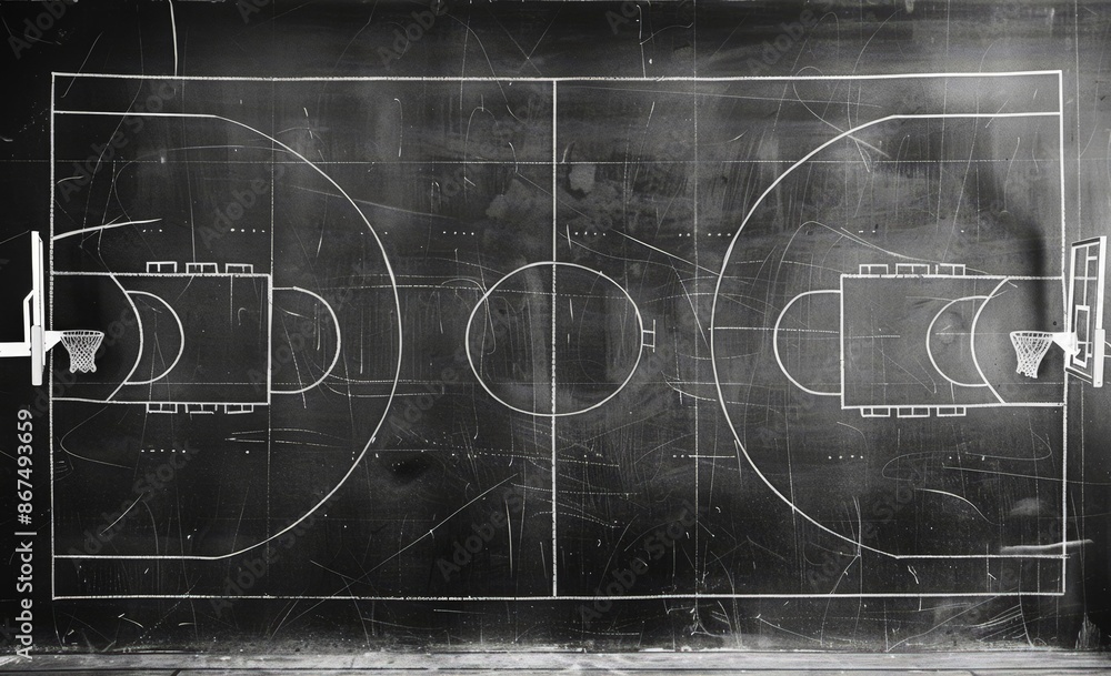 Chalkboard Illustration of Basketball Court Diagram Stock Illustration ...