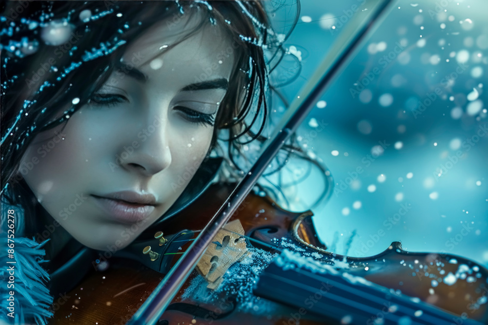 violinist. Realistic portrait of a girl playing the violin, bathed in ...