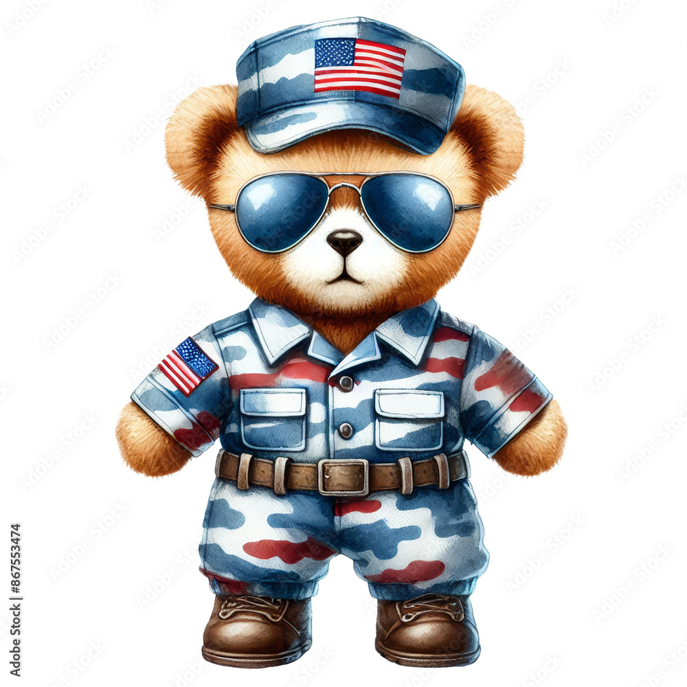 USA soldier teddy bear wearing sunglasses in an American flag uniform ...