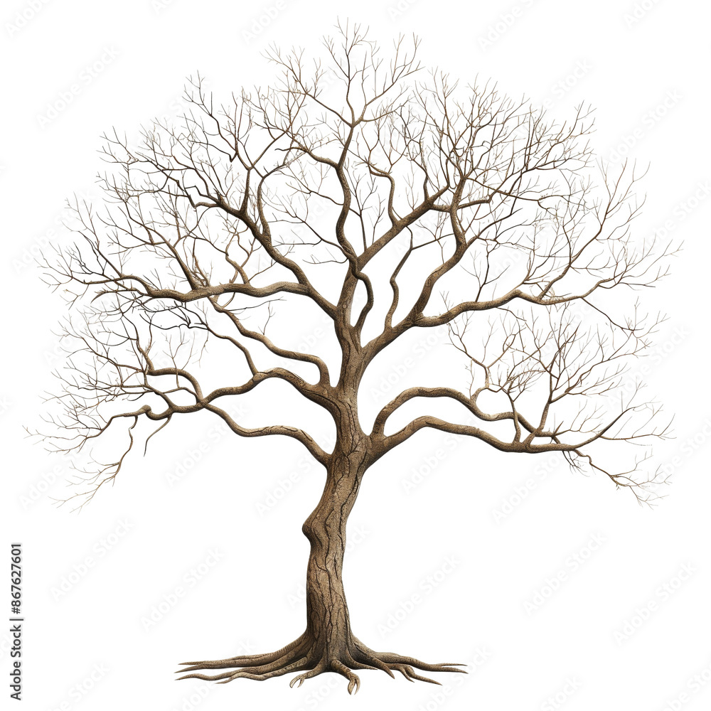 A detailed illustration of a deciduous tree with intricate branches and ...