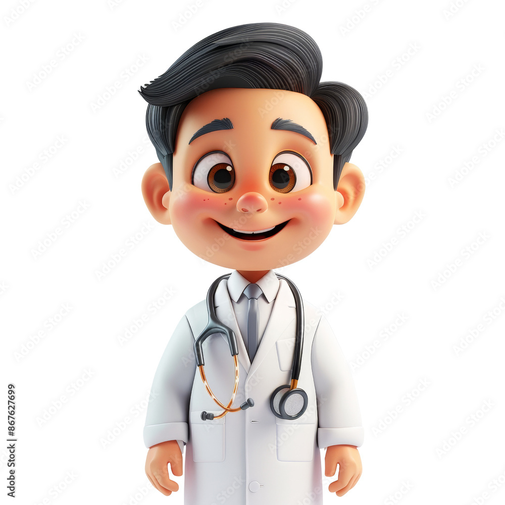 Cute animated doctor character in a white coat with stethoscope ...