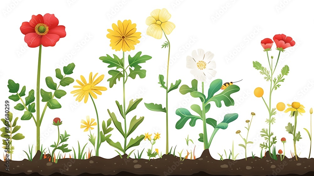 Infographic illustrating the life cycle of a flowering plant including ...
