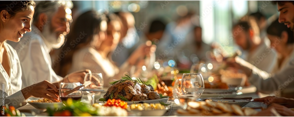 A Jewish Passover Seder with families gathering to eat matzo, tell ...