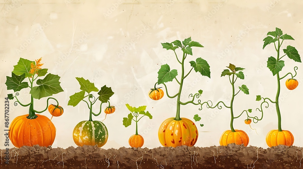 Educational visual aid lifecycle of Pumpkin Plant Cucurbita pepo ...
