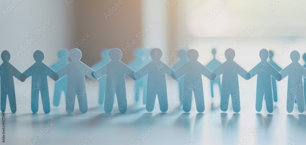 Unified paper cutouts of people holding hands, symbolizing community, connection, teamwork, and ...