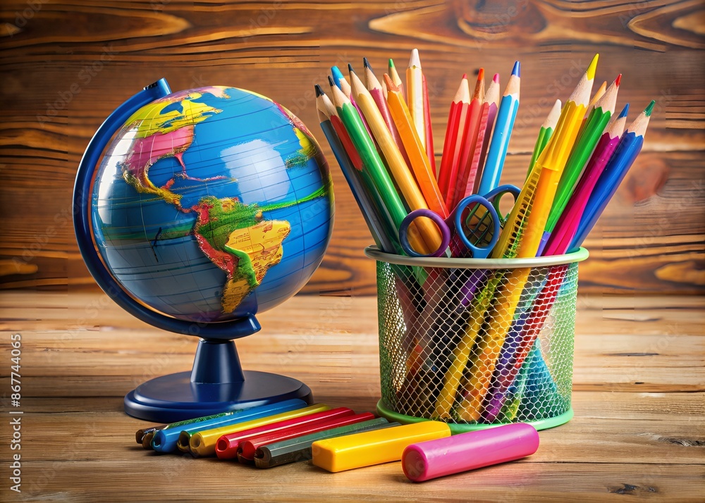 Colorful array of school supplies including pencils, pens, scissors ...