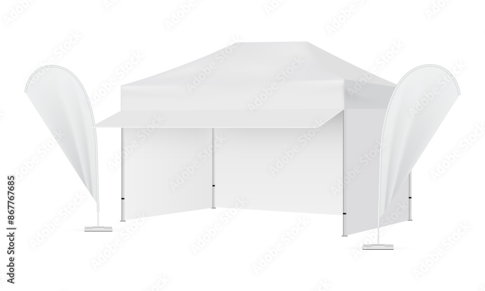 Rectangular Pop Up Canopy Tent With Teardrop Flags. Mockup For Your ...