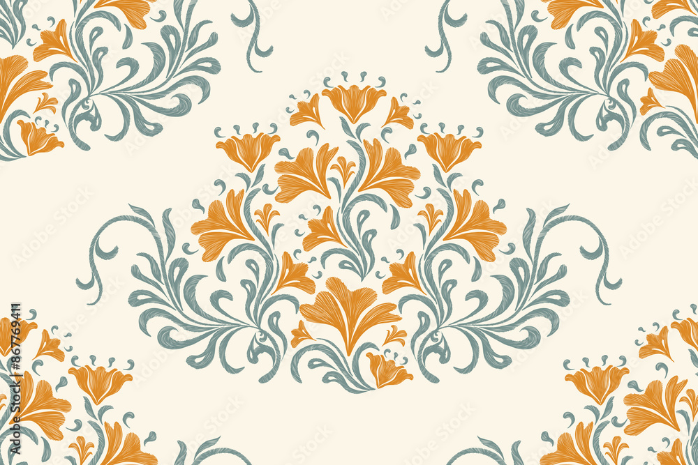 Ethnic Floral pattern seamless paisley embroidery Ikat texture border ...