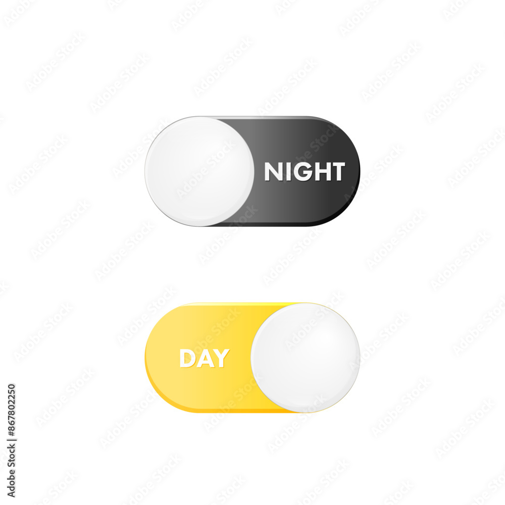 On and Off toggle switch buttons. Day and night mode switch button ...