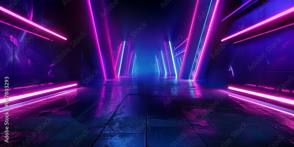 3d technology abstract neon light background, empty space scene ...
