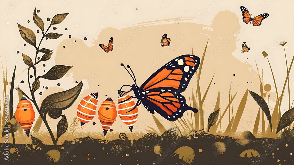 Detailed infographic lifecycle of Monarch Butterfly Danaus plexippus ...