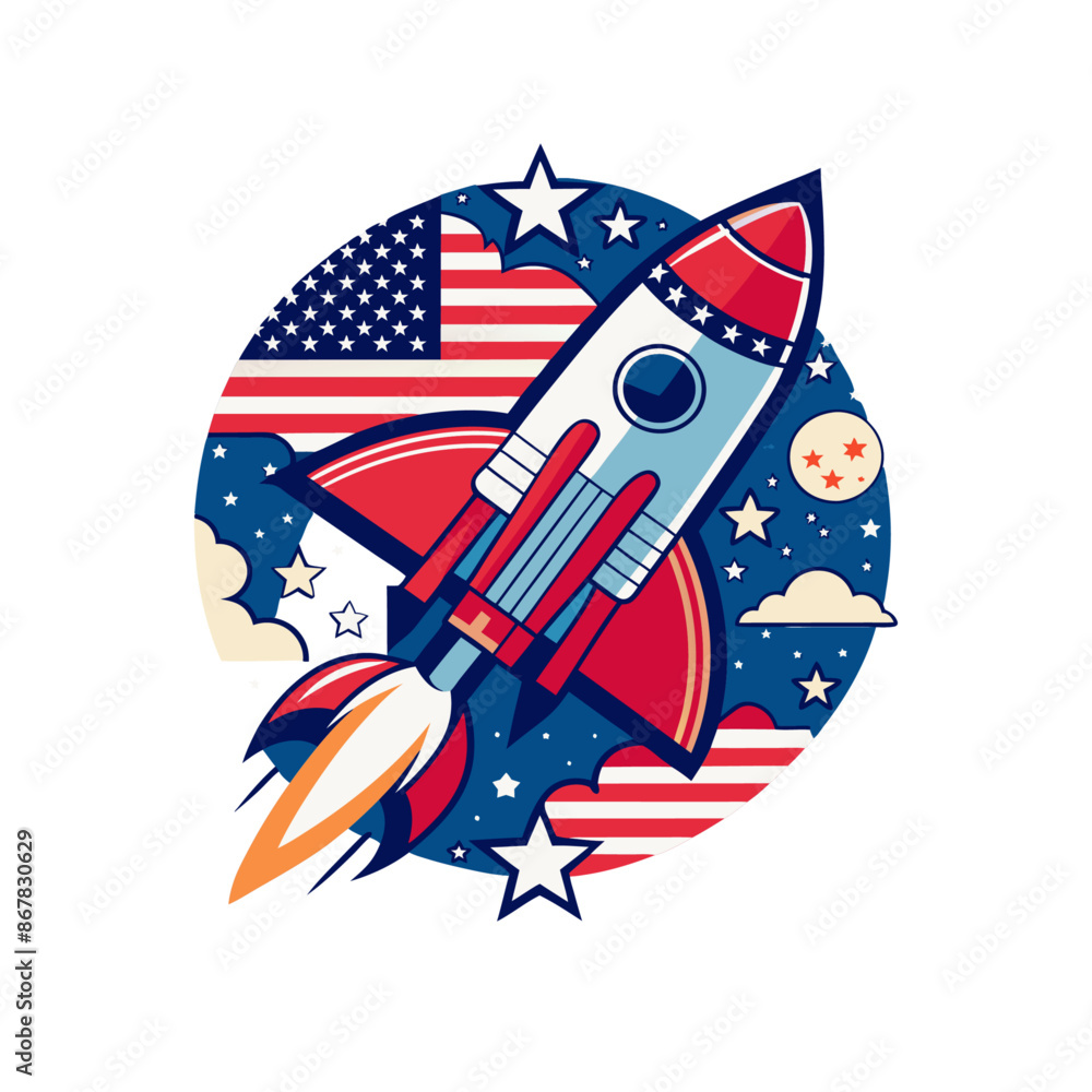 American Flag Theme Independence Day Rocket Vector Illustration Stock ...