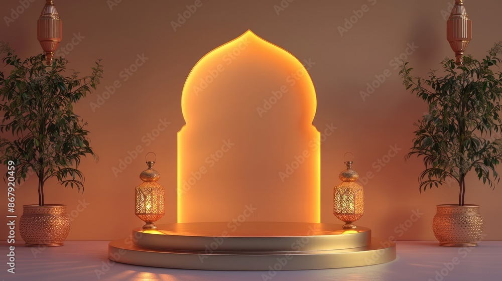 Islamic background with podium for product display. Ramadan kareem ...