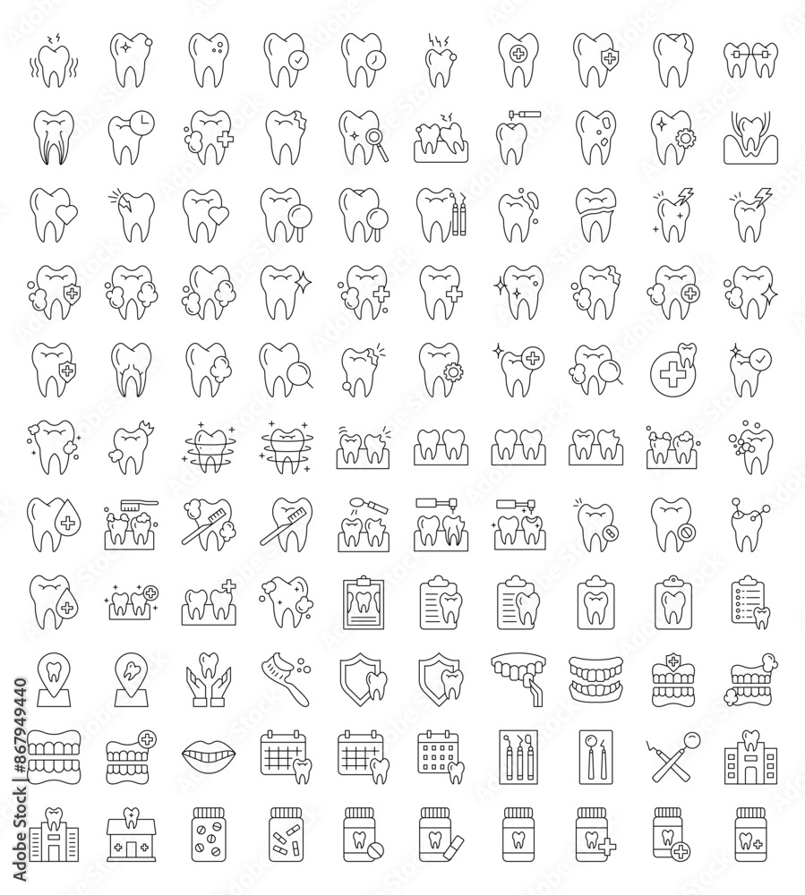 Dental icon set. Contains teeth, toothpaste, toothbrush, teeth ...
