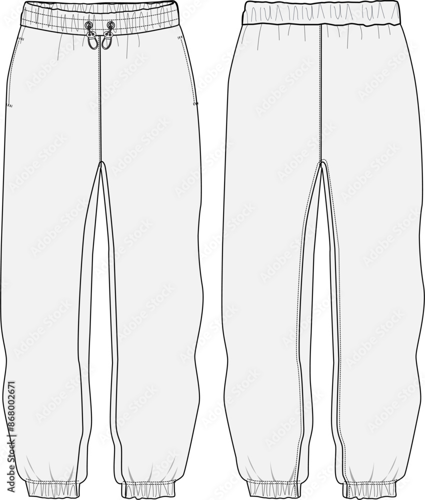 Sweatpants Fashion Illustration Mock-up Template for Design and Tech ...