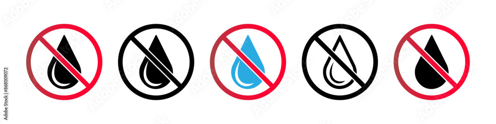 Set of no water drop sign symbol. No water resistant. Vector ...