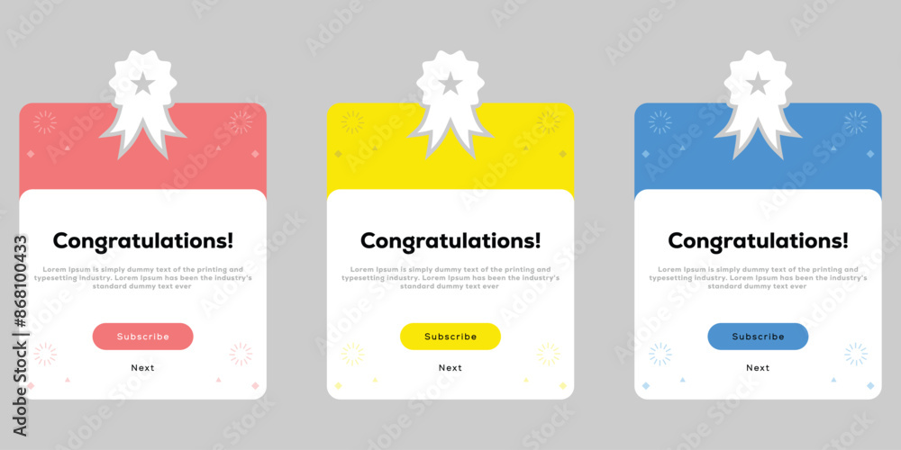 Success pop up notification icon. Congratulation flash message sign ...