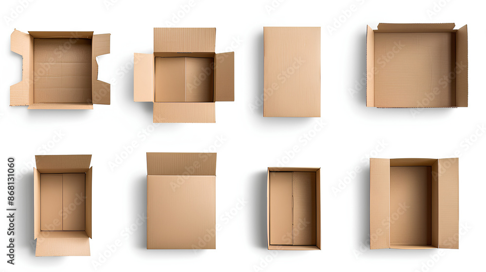 Set pf boxes parcels or cardboard from various side for packaging ...