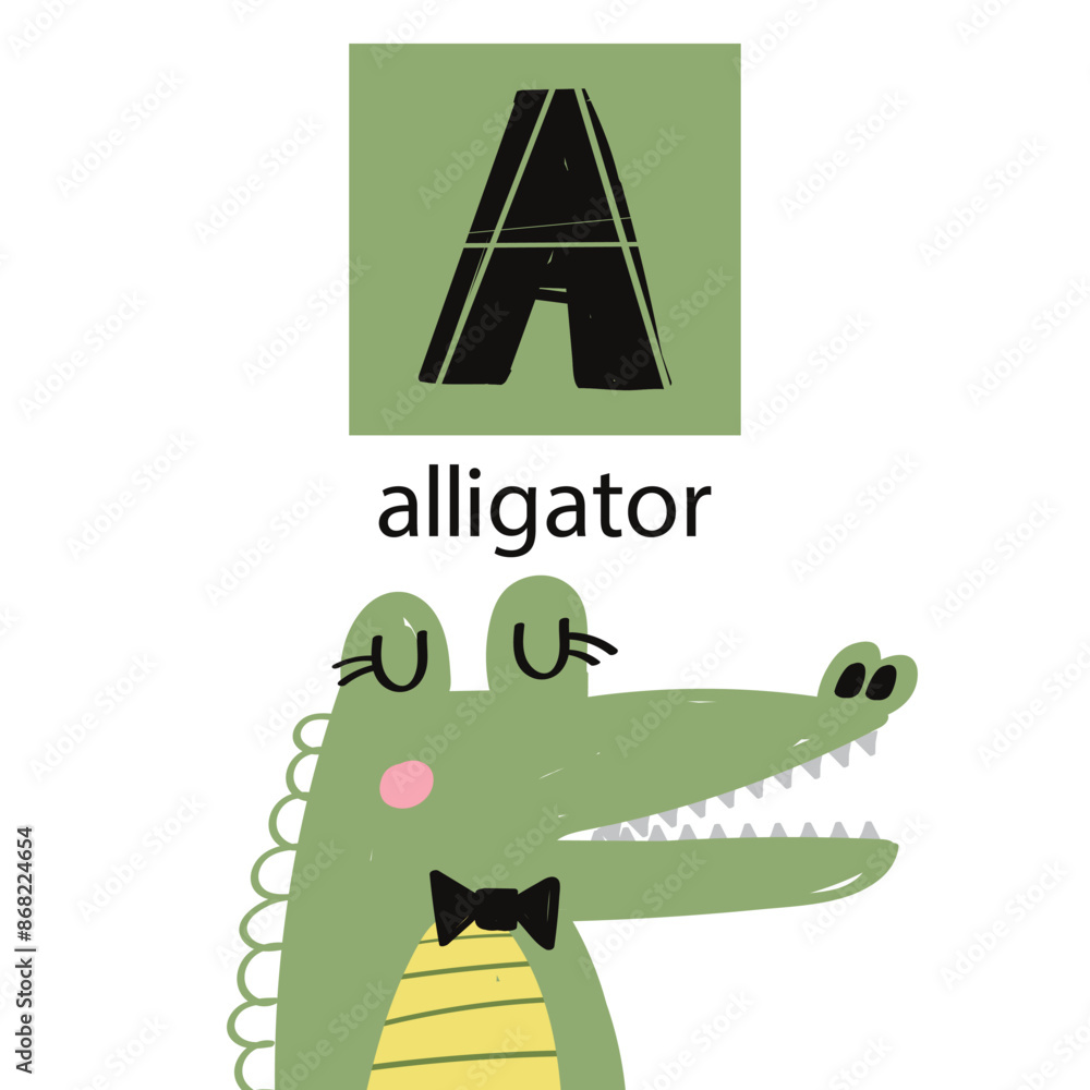 Animal alphabet letters. Cute baby animal letter A with alligator ...