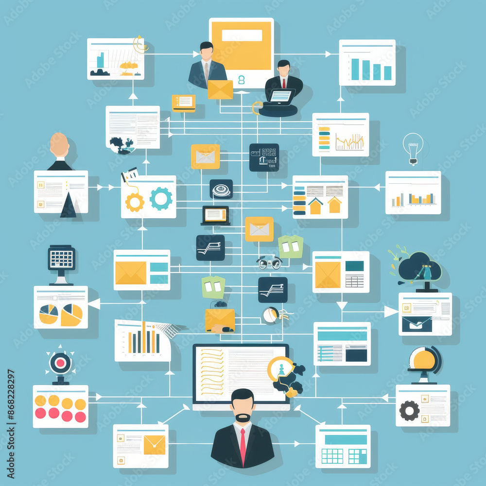 Infographic Flowchart Workflow Diagram And Organization Chart Illustrated In Vector Format
