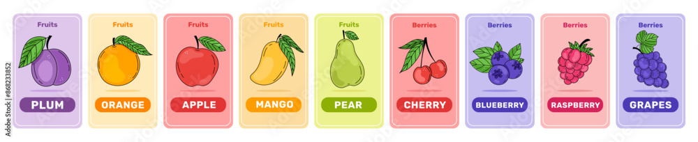 Colorful Fruit Flashcards for Kids. Perfect for Early Learning ...
