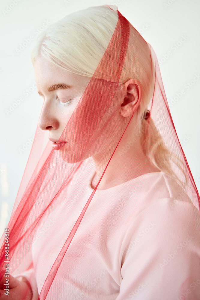 Delicate female fashion model, inclusive beautiful stylish albino woman ...