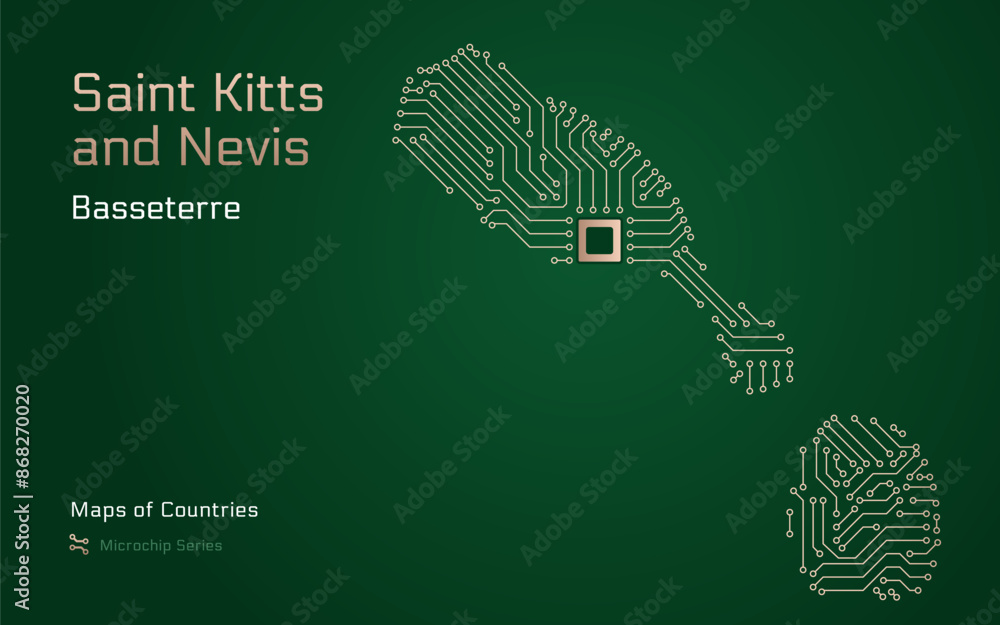 Saint Kitts and Nevis Map with a capital of basseterre Shown in a ...