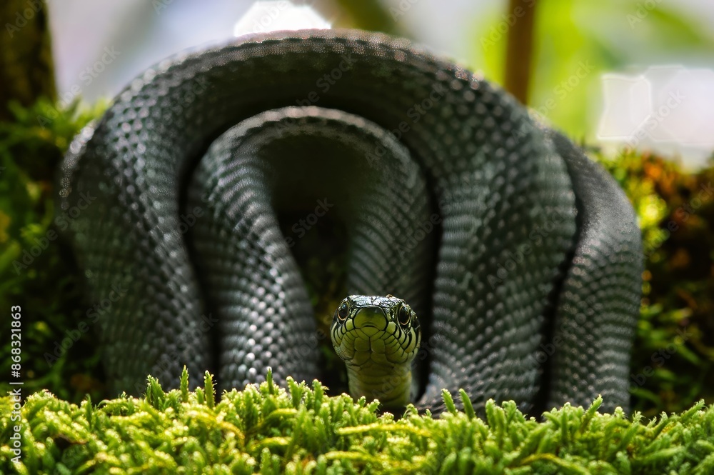 The grass snake Natrix natrix , sometimes called the ringed snake or ...
