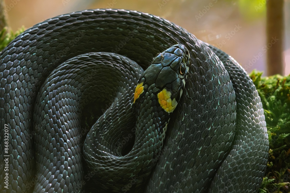 The grass snake Natrix natrix , sometimes called the ringed snake or ...
