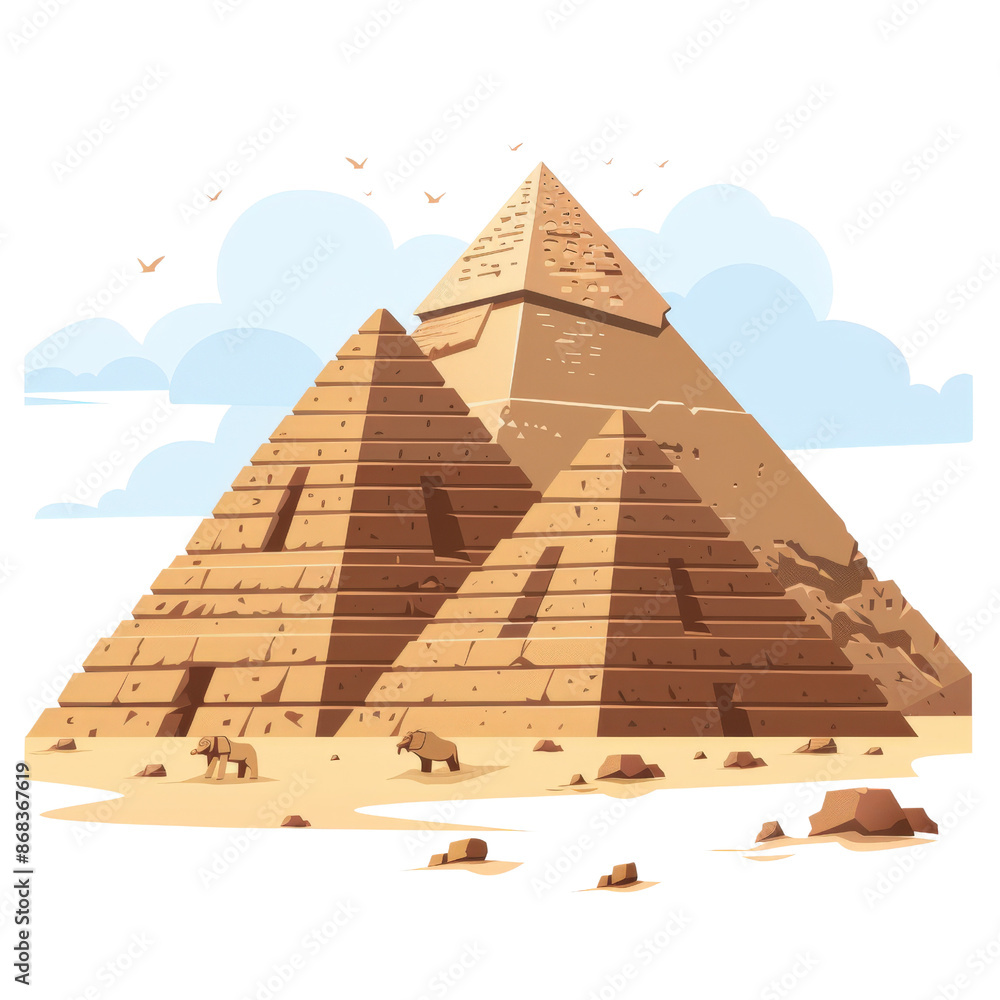 Digital illustration of the Great Pyramid of Giza in Egypt under a ...