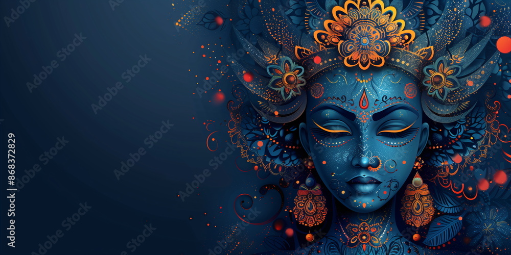 Indian Goddess Kali Maa on dark blue background. Goddess Durga Face ...