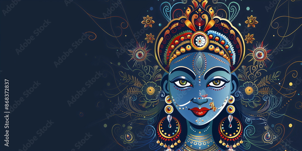 Indian Goddess Kali Maa on dark blue background. Goddess Durga Face ...
