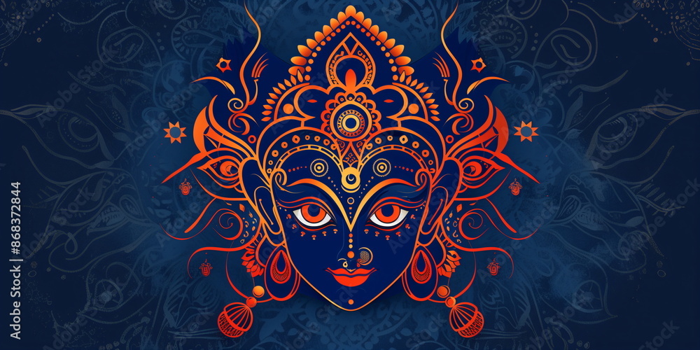 Indian Goddess Kali Maa on dark blue background. Goddess Durga Face ...