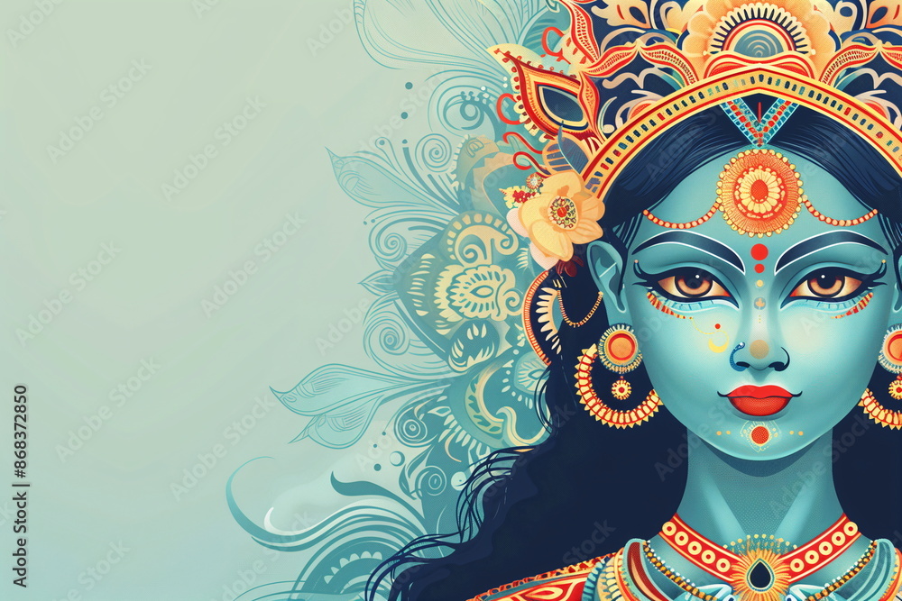 Indian Goddess Kali Maa on light blue background. Goddess Durga Face ...
