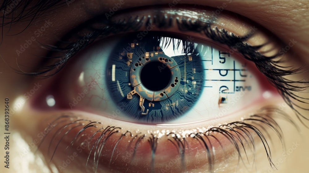 Detailed closeup of human eye with iris and pupil, enhanced by ...