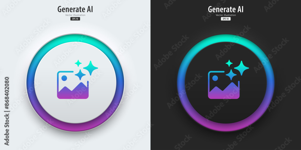 AI generate image icon. A set of buttons with symbols. Image enhancement, improved quality ...