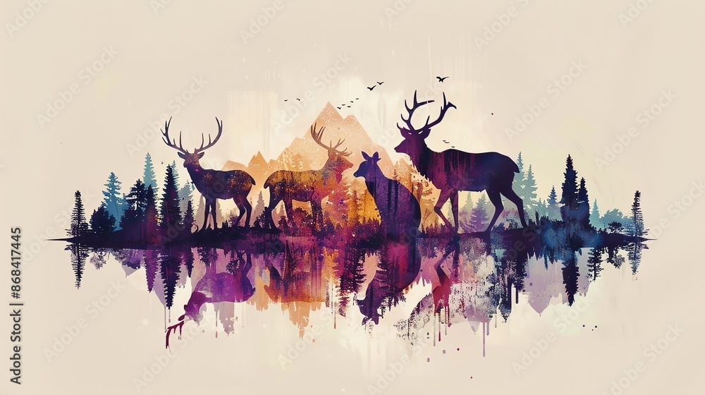 Woodland creatures pixel art flat design side view mystical wildlife ...