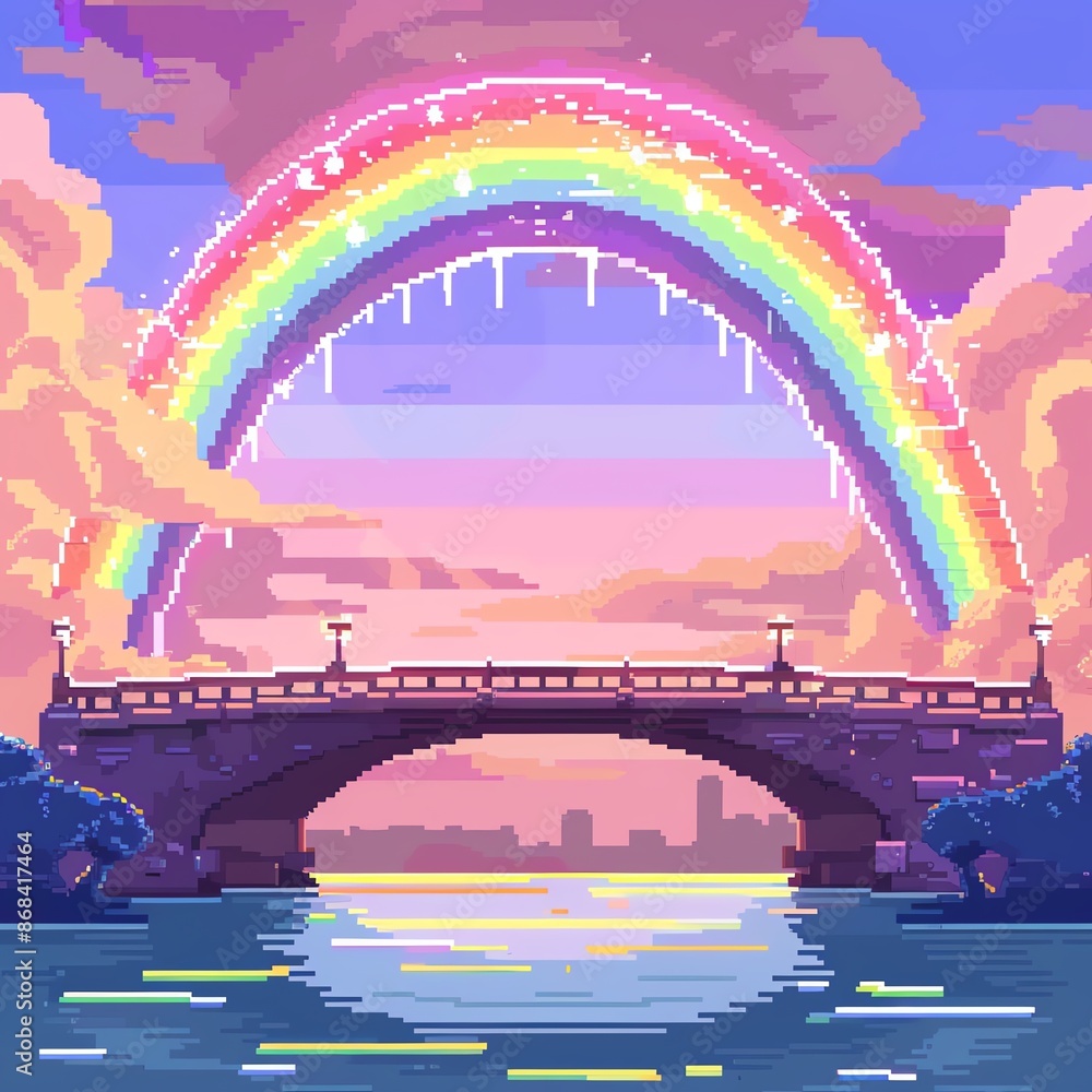 Rainbow bridge pixel art flat design front view magical bridge ...