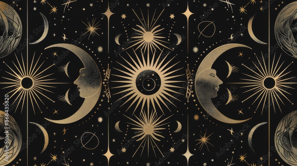 An artwork depicting celestial themes featuring detailed ...