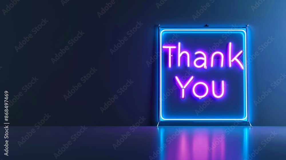 Neon "Thank You" sign glowing in blue against a textured background ...