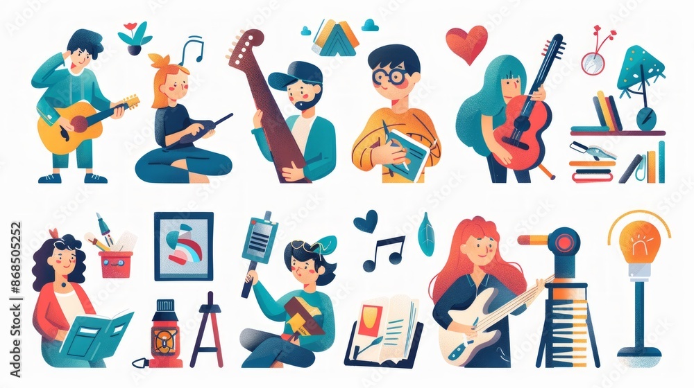 Illustrate vector icons for various hobbies and interests, like music ...