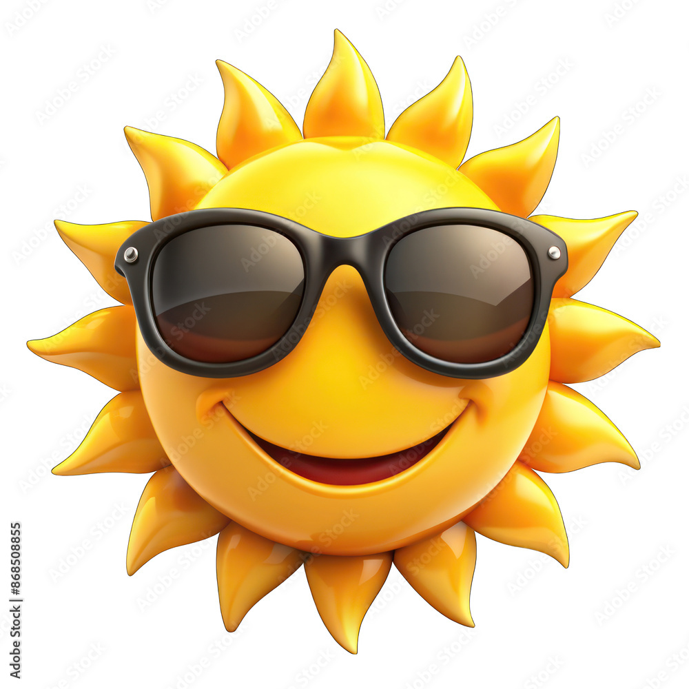 Smiling sun emoticon with sunglasses isolated on transparent background ...