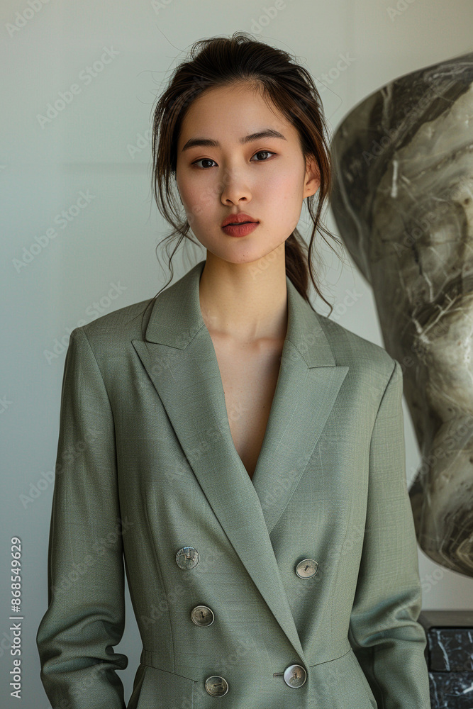 18 An Asian fashion model in a fitted blazer, standing with confidence ...