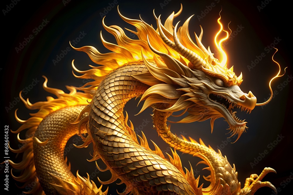Majestic golden dragon comes to life, moving forward with fluid ...
